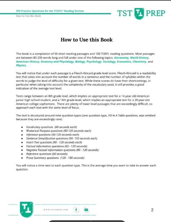 Tài liệu 100+ TOEFL Reading Practice Questions PDF tải FREE